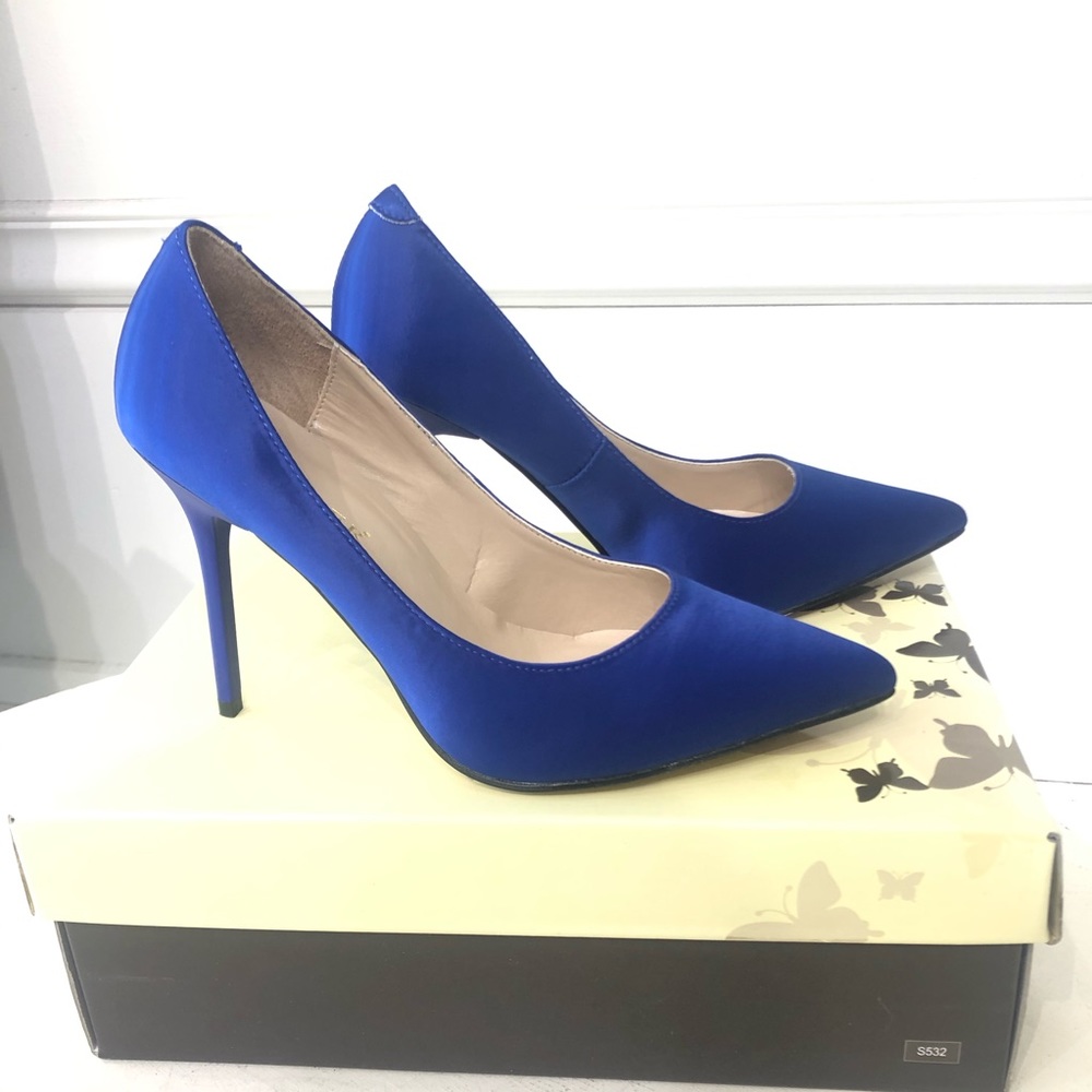 Royal Blue Satin Heels Pumps Prom Pageant - Gem